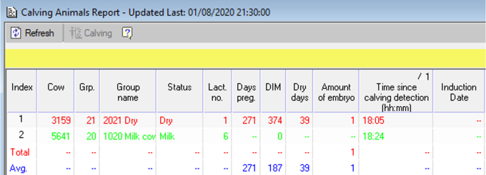 Calving Animals Report